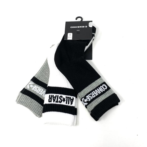 Converse | Accessories | Converse Wordmark Sock 3 Pack White Black Grey ...